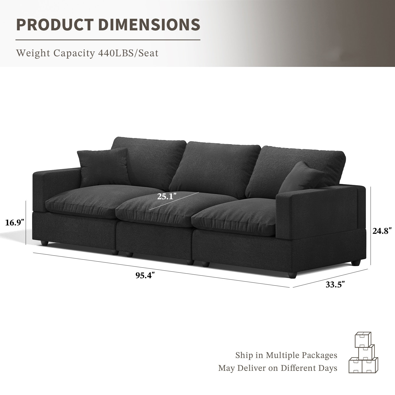 Latitude Run® 3-Seater Sectional Sofa Comfy Cloud Couch for Living Room ...