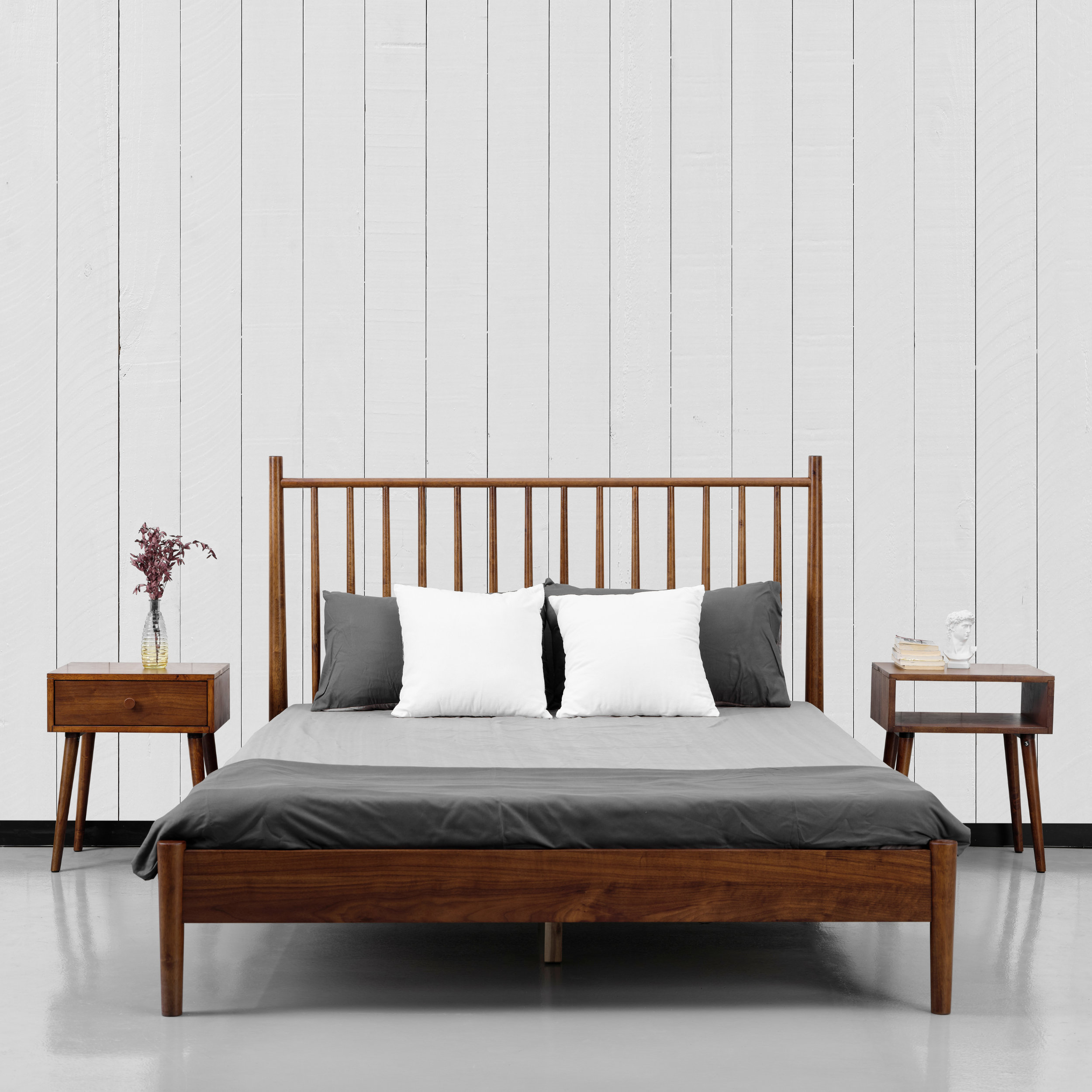 NTC Inno Solid Wood Bed Frame with Spindle Headboard and Silent Slats ...