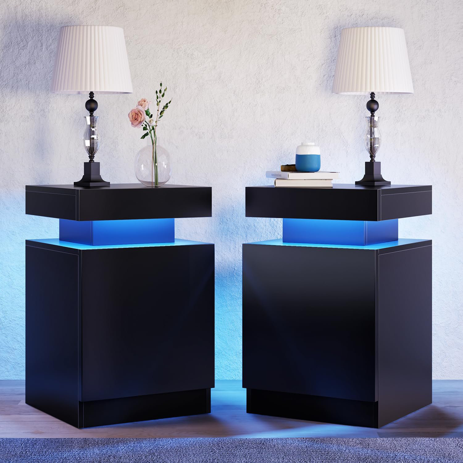 Brayden Studio® Nightstand Set of 2 with LED Lights,Night Stand with ...