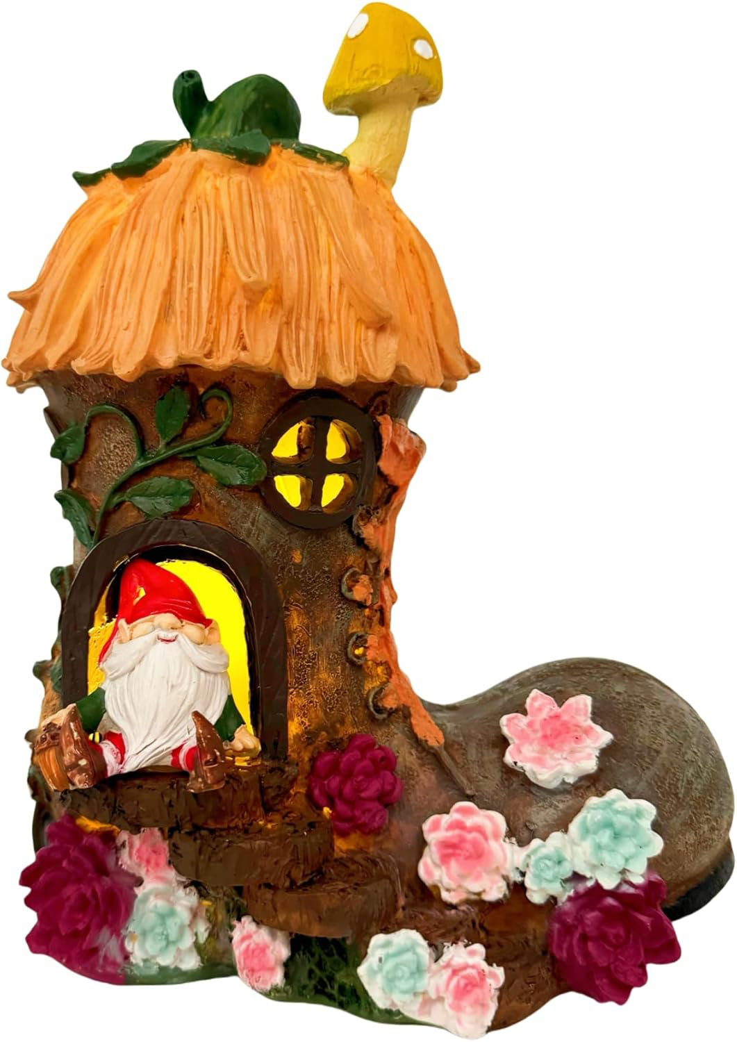 Trinx Solar Garden Statues Fairy Boot House With A Bearded Red Hat ...
