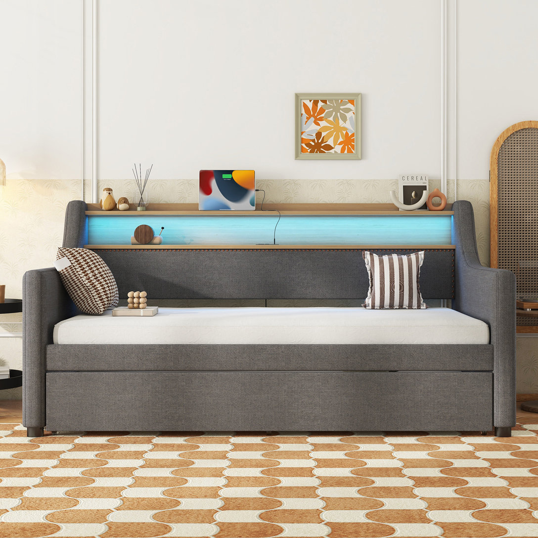 Red Barrel Studio® Upholstered Storage Daybed with Drawers, Charging ...