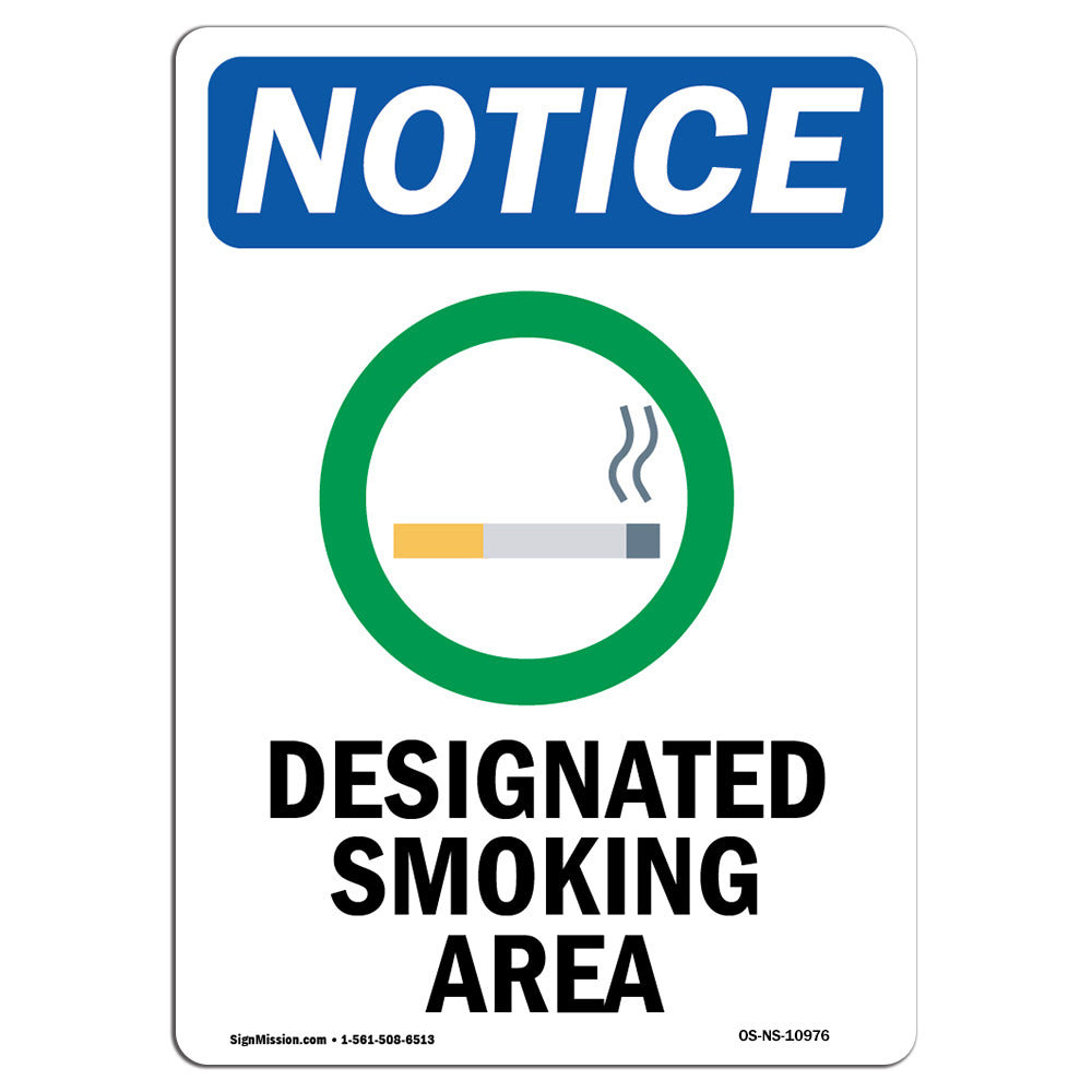 SignMission Osha Notice - Designated Smoking Area Sign with Symbol ...