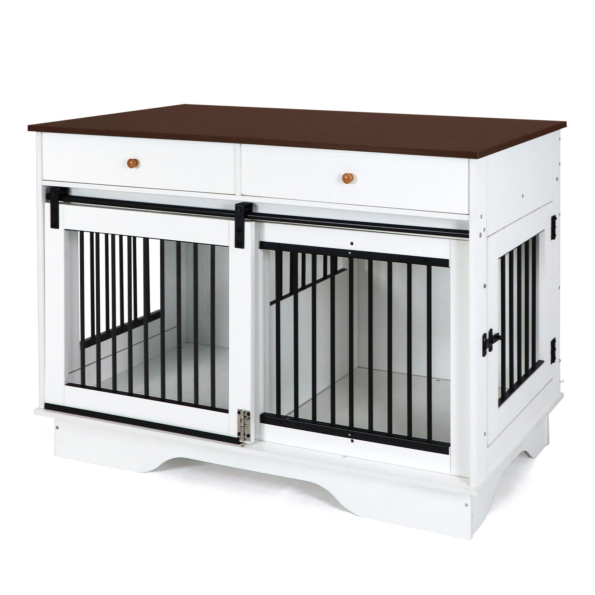 One Allium Way Grande cage pour chien en bois avec 2 tiroirs et porte ...