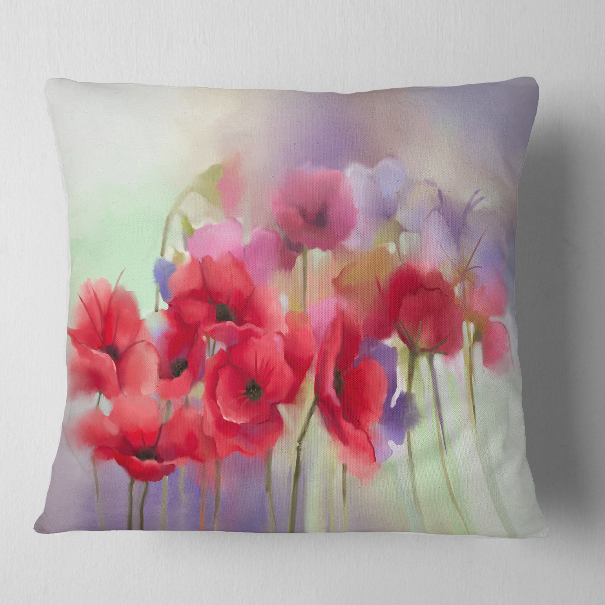 Design Art Watercolor Red Poppy Flowers - Floral Printed Throw Pillow ...