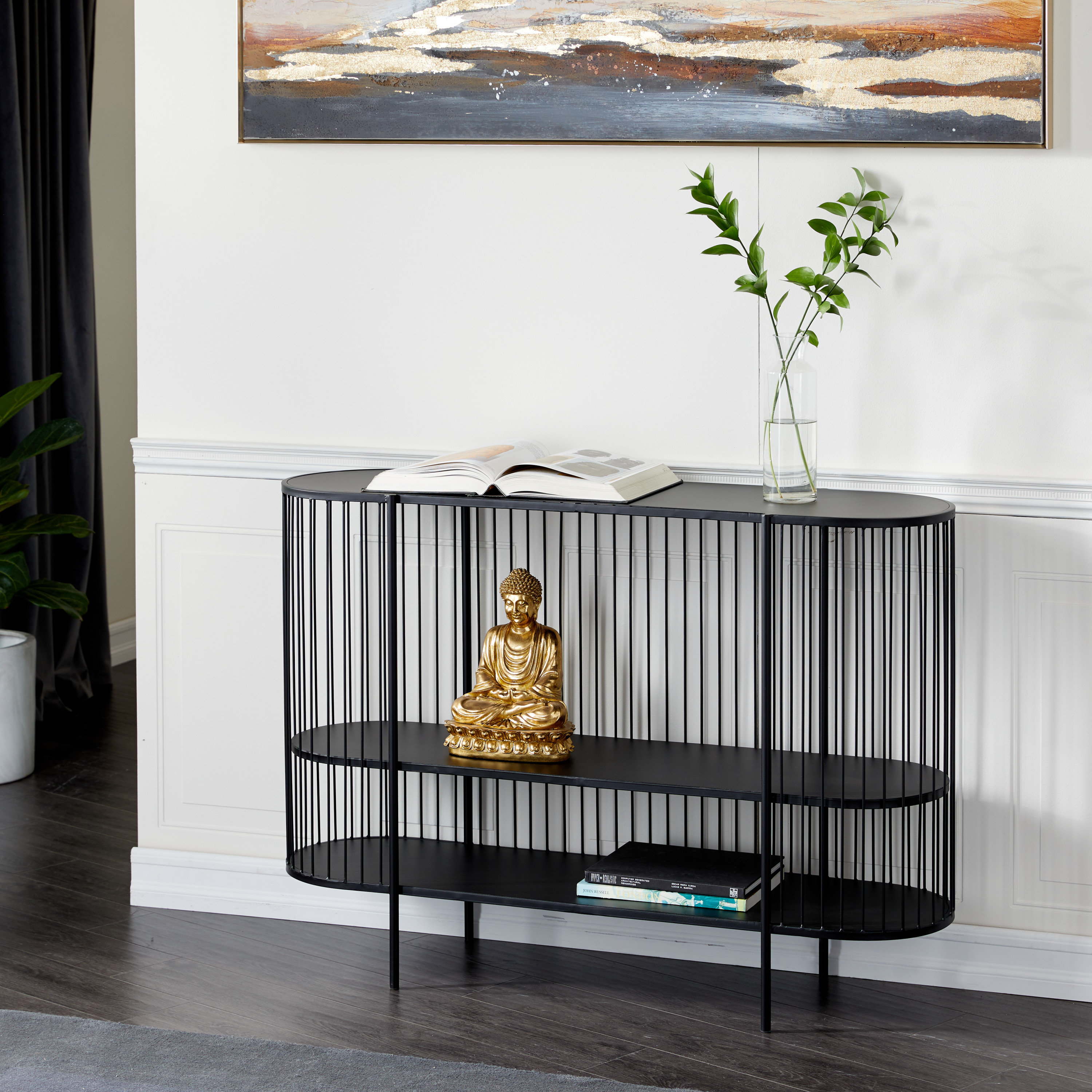 AllModern Sobro Black Metal Narrow Birdcage Style 2 Shelf Console Table ...