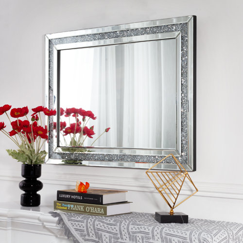 Everly Quinn Faustine Crystal Accent Rectangle Glass Wall Mirror ...