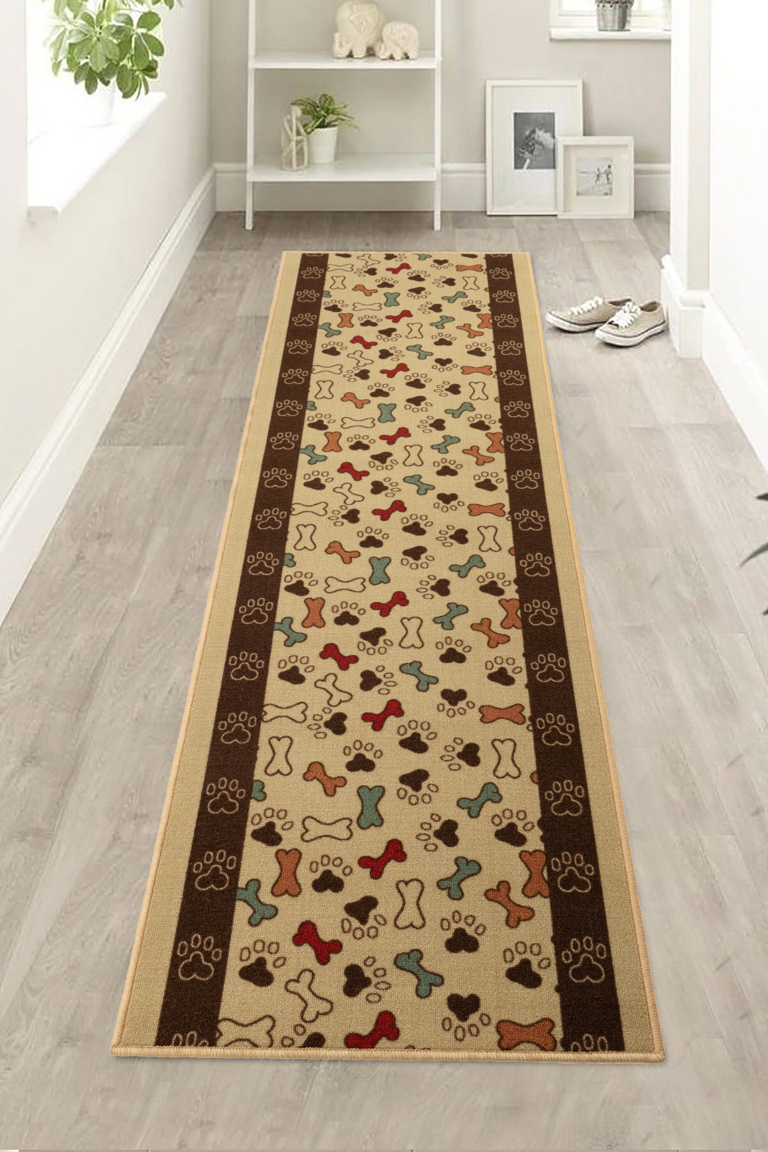 Ebern Designs Pet Paw and Bone Beige Animal Design Slip Resistant Low ...