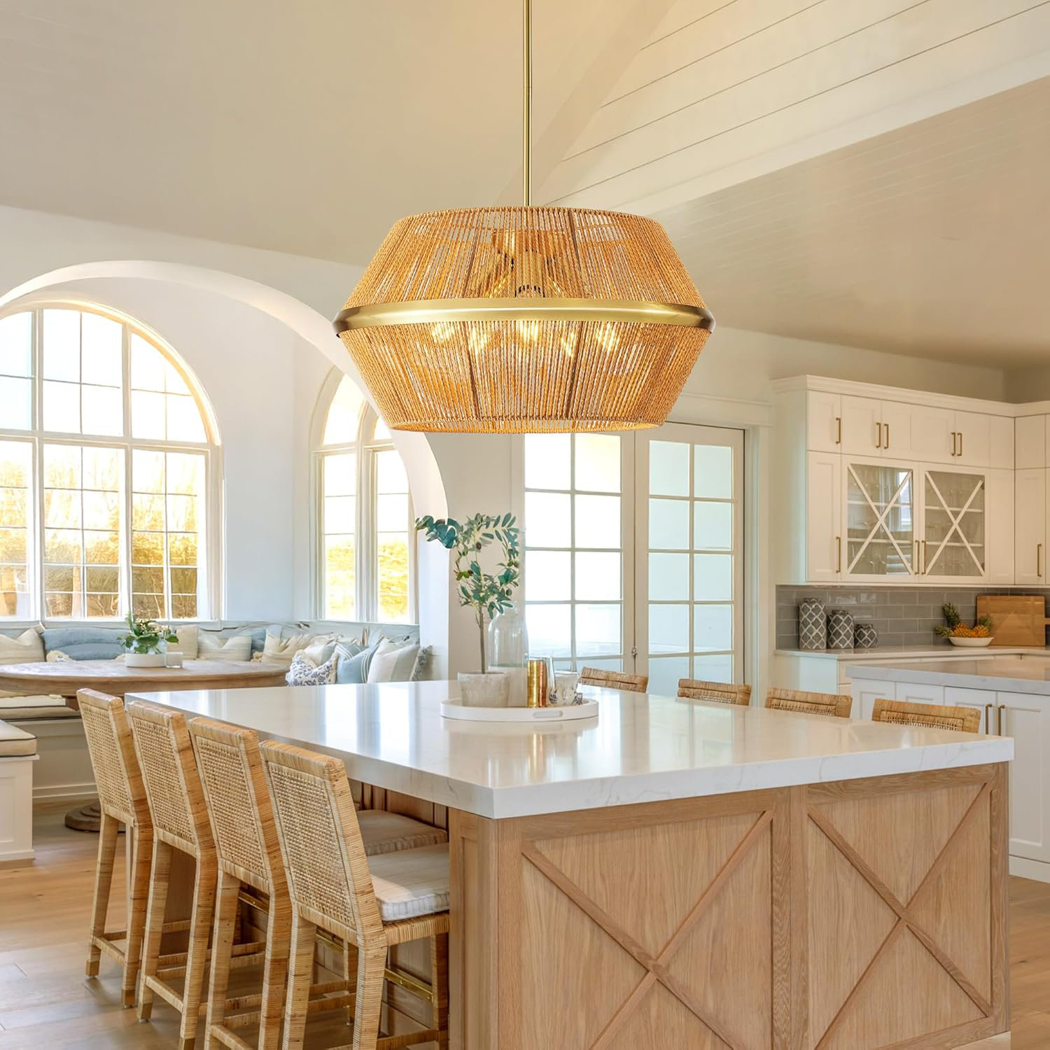 Bayou Breeze Modern Vintage Rattan Chandelier With Iron Frame ...