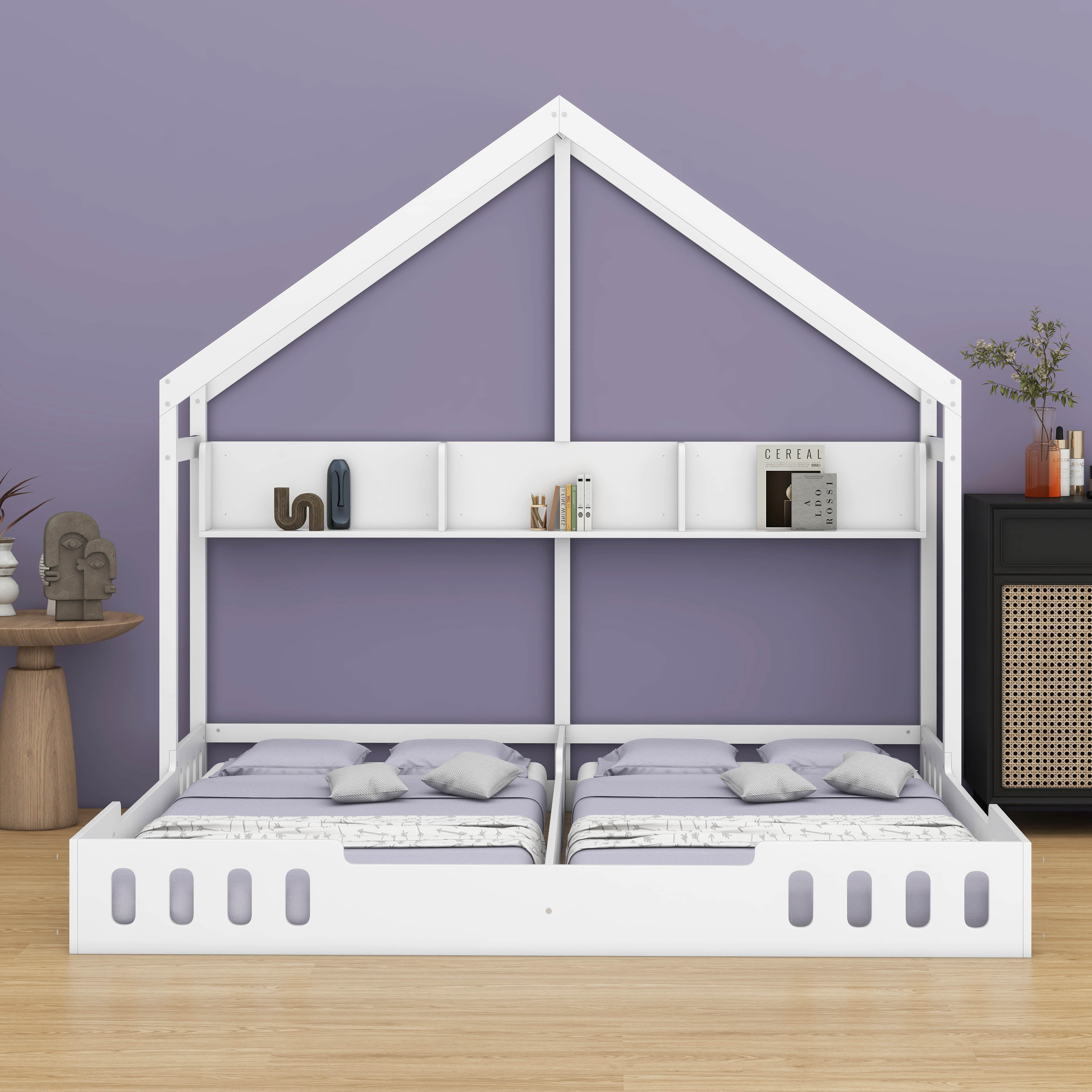 Ophelia & Co. Wood Twin Size House Bed, Twin Size Platform Beds With 2 ...