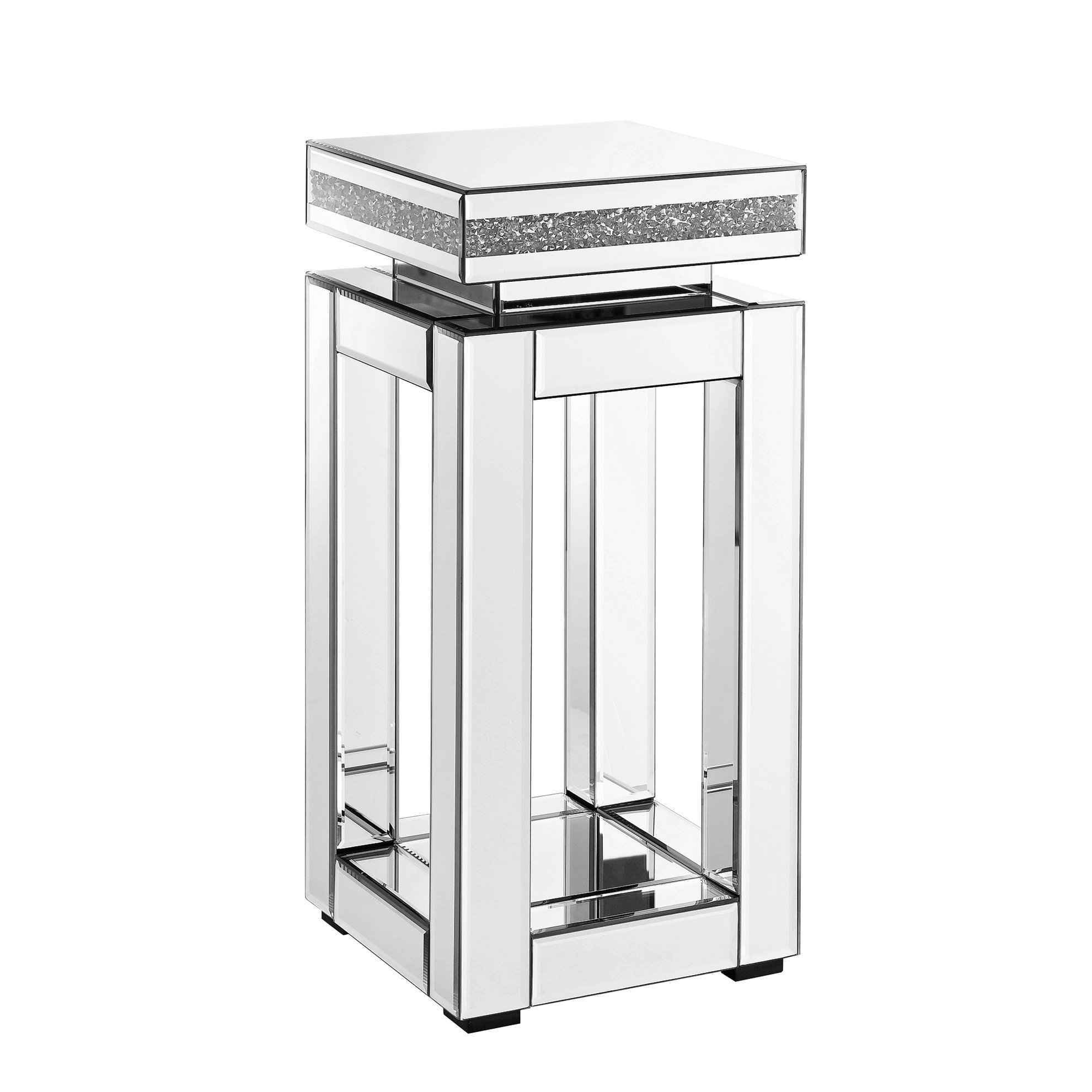 Mercer41 Mirrored End Table Square With Crystals Inlay, 2-Tier Modern ...