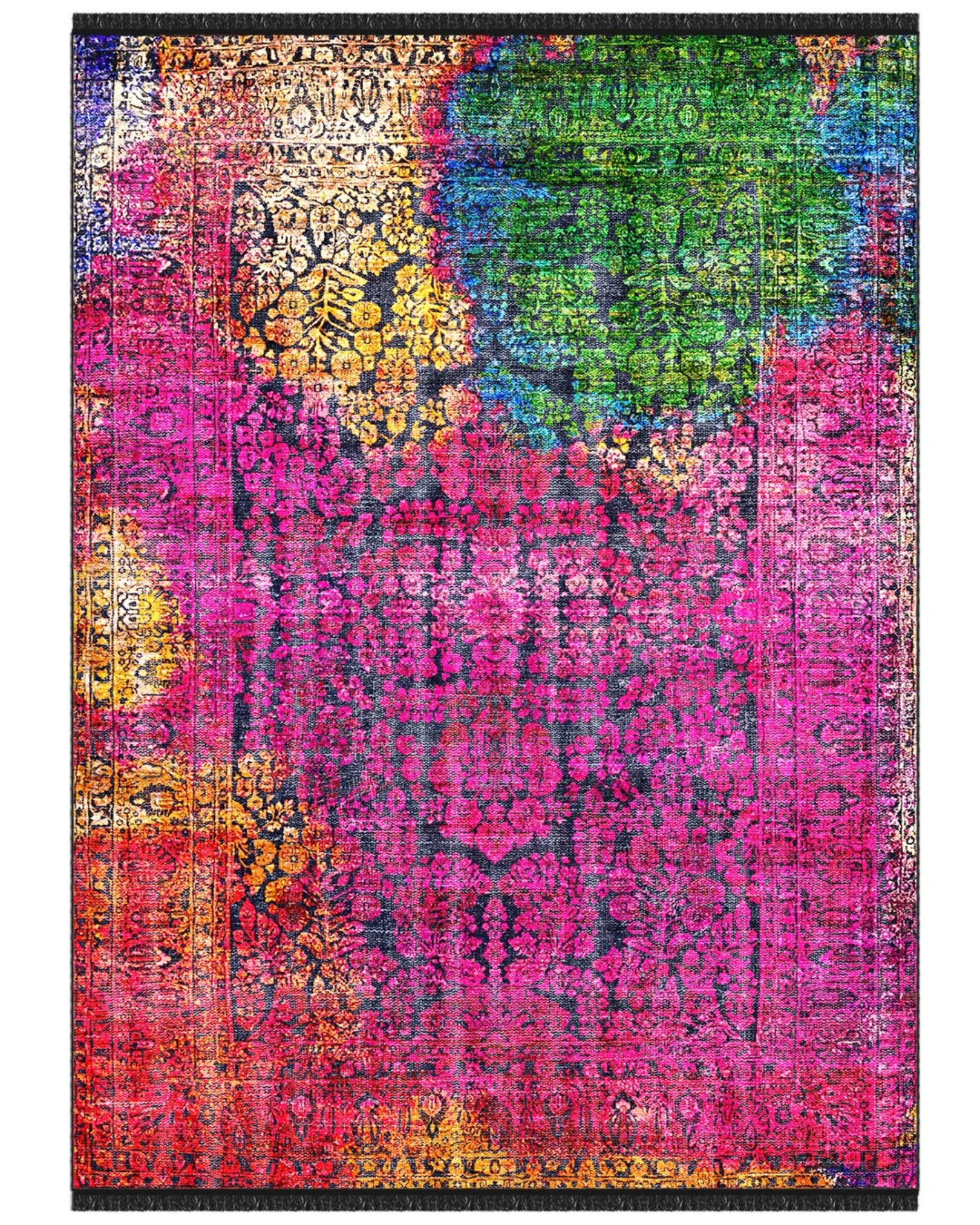Bungalow Rose Isiah Oriental Design Fuschia Carpet Machine Made Cotton ...