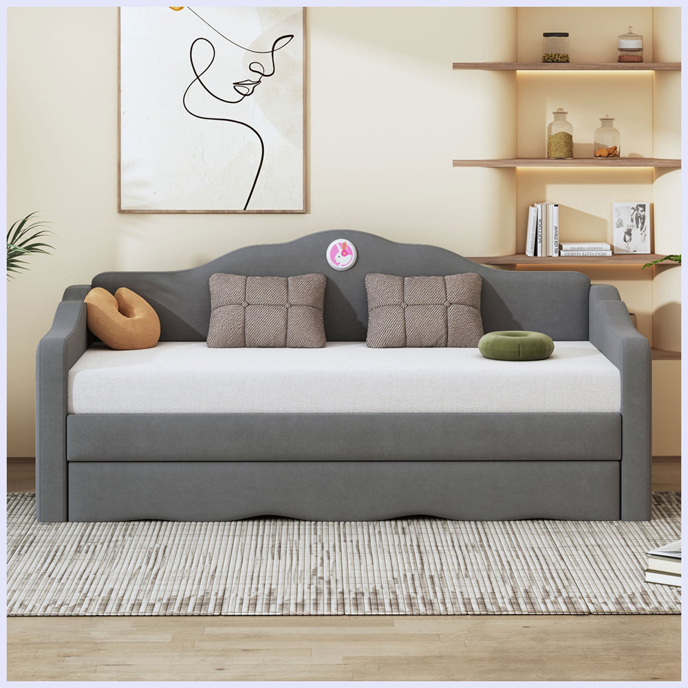 Lark Manor™ Twin Size Upholstered daybed with Wave-shaped Trundle | Wayfair