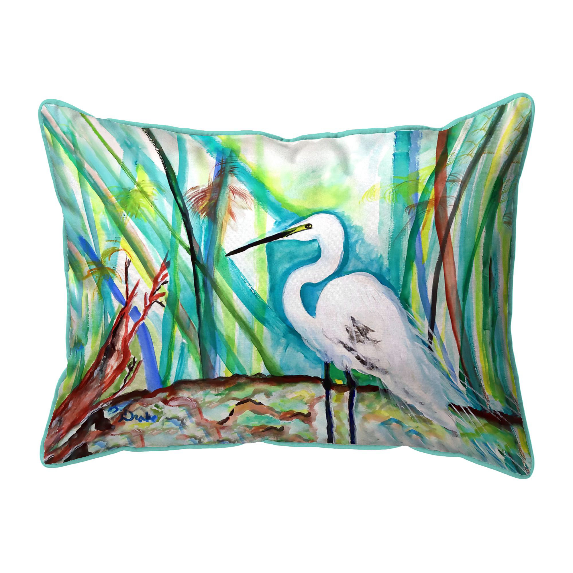 Betsy Drake Interiors Egret in Marsh Indoor/Outdoor Pillow | Wayfair