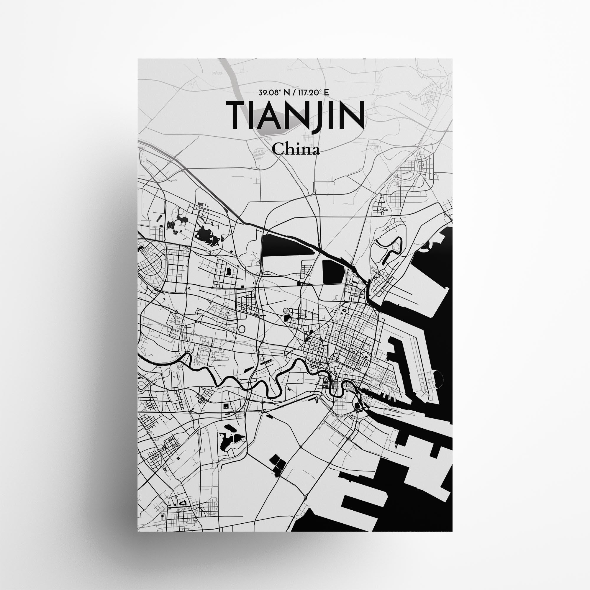 17 Stories Tianjin City Map Graphic Art In Ink - Wayfair Canada