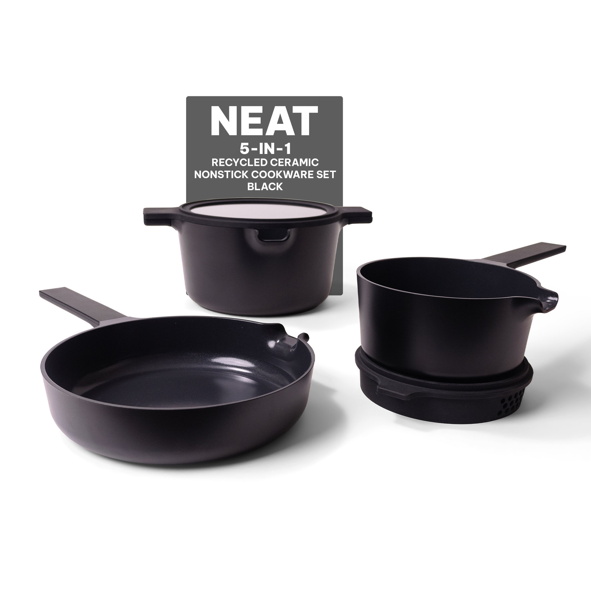 Alva Neat 5 in 1 Ceramic Nonstick Cookware Set All in One Space Saving ...