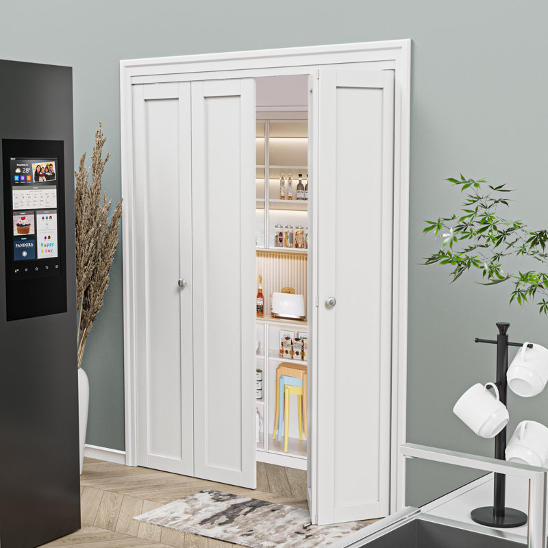 HOZONE Double White Primed Panel Solid Core Manufactured Wood Bi-Fold ...