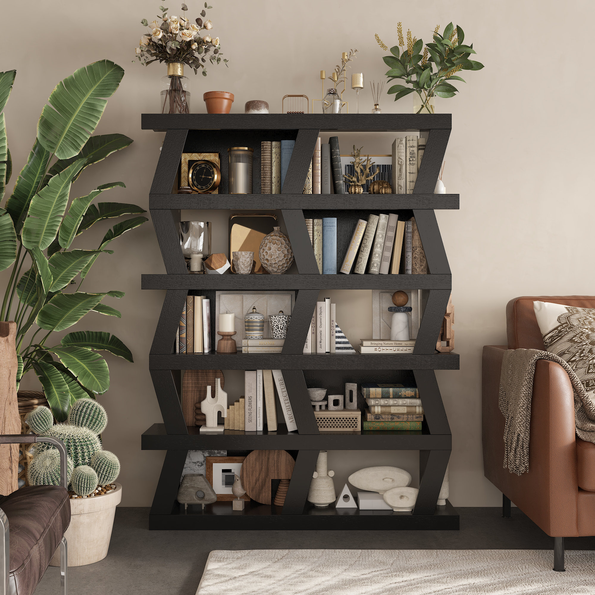 Ebern Designs Modern Geometric Bookshelf - Stylish Multi-Tier Storage ...