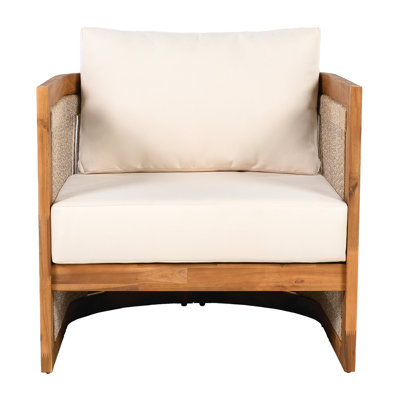 George Oliver Premium Acacia Wood Outdoor Club Chair, Curved Tub Design ...