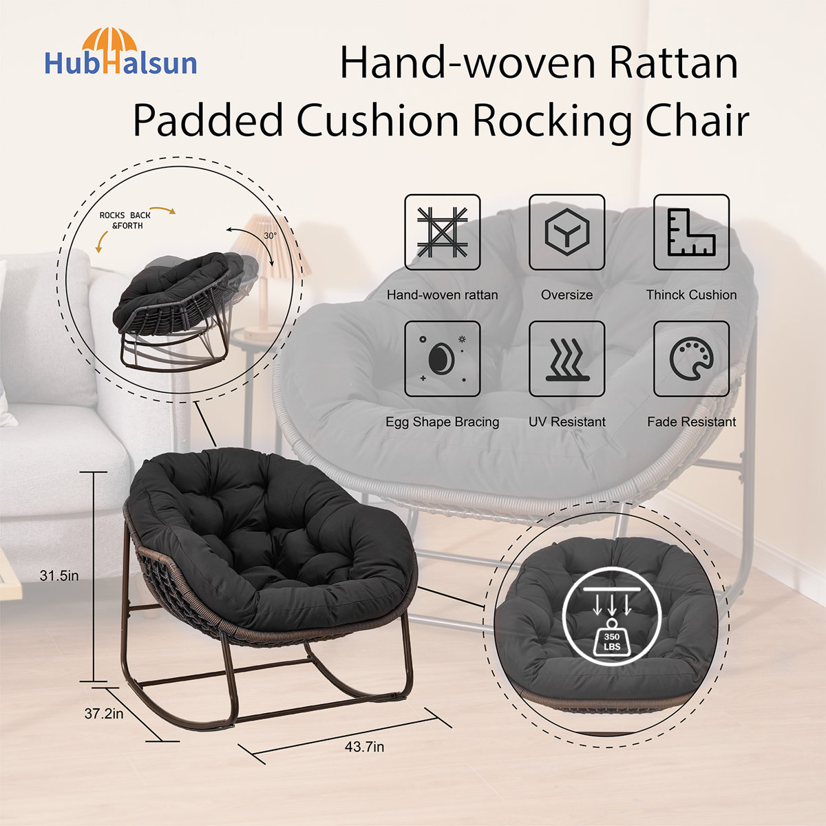 Corrigan Studio® Outdoor Ladena Rocking Rattan Chair with Cushions ...