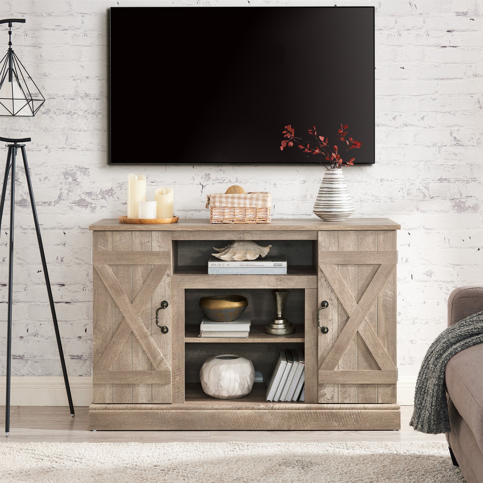 Gracie Oaks Wishon 47'' W Farmhouse TV Stand with Open and Closed ...