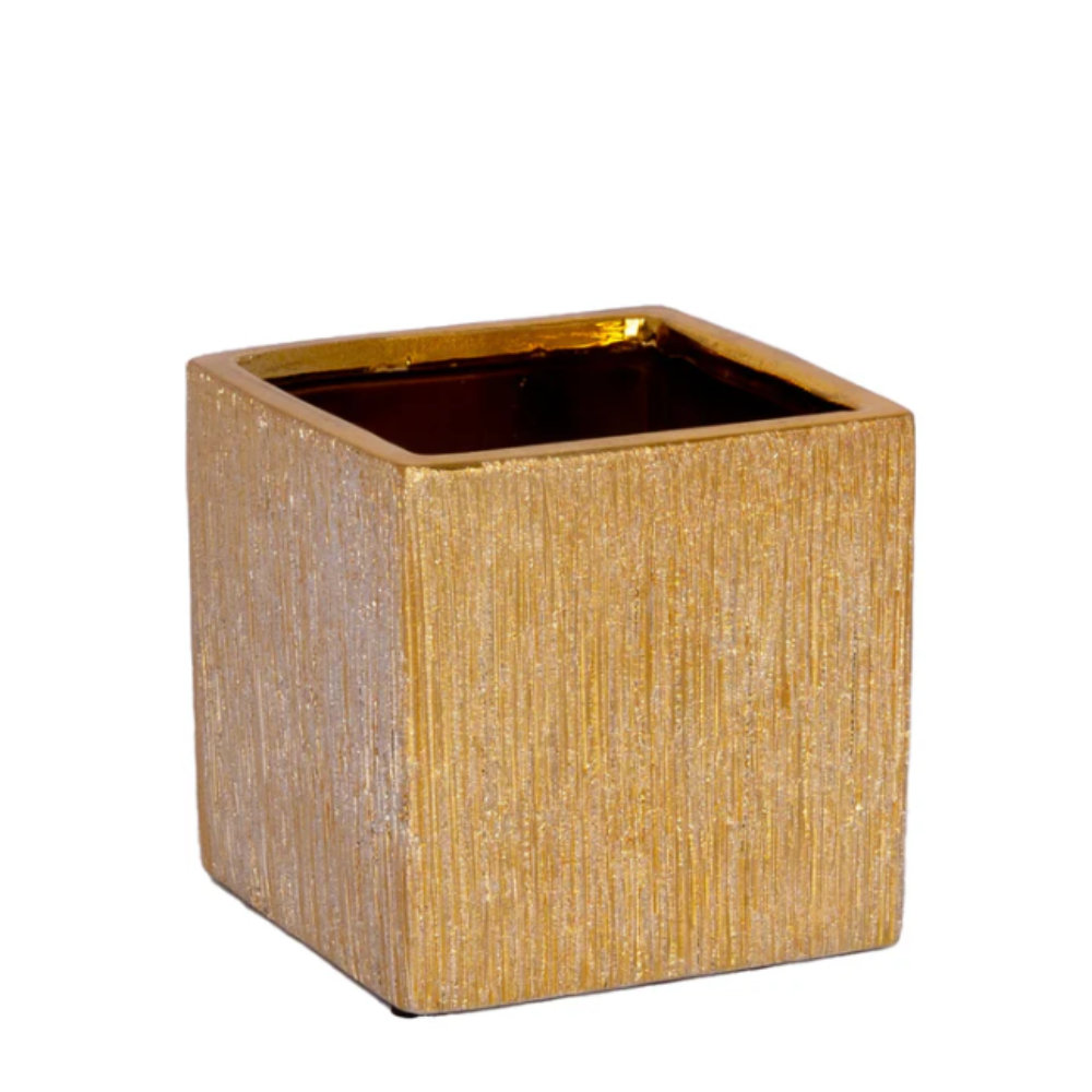 Mercer41 Ceramic Square Pot Gloss Finish Gold - Wayfair Canada