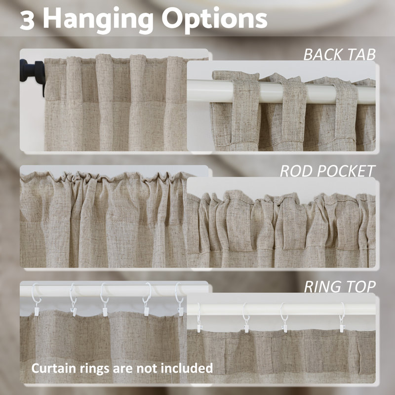 Gracie Oaks Toyoko Linen Blended Semi-Sheer Back Tab Curtain Pair ...