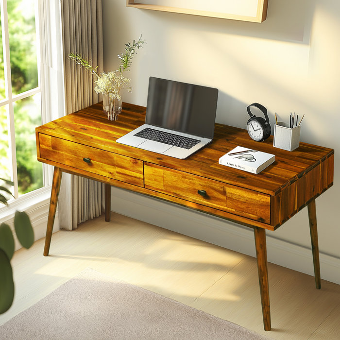 Acacia Lagom 48" Solid Wood Work Desk with Drawers Office Desk for Home ...
