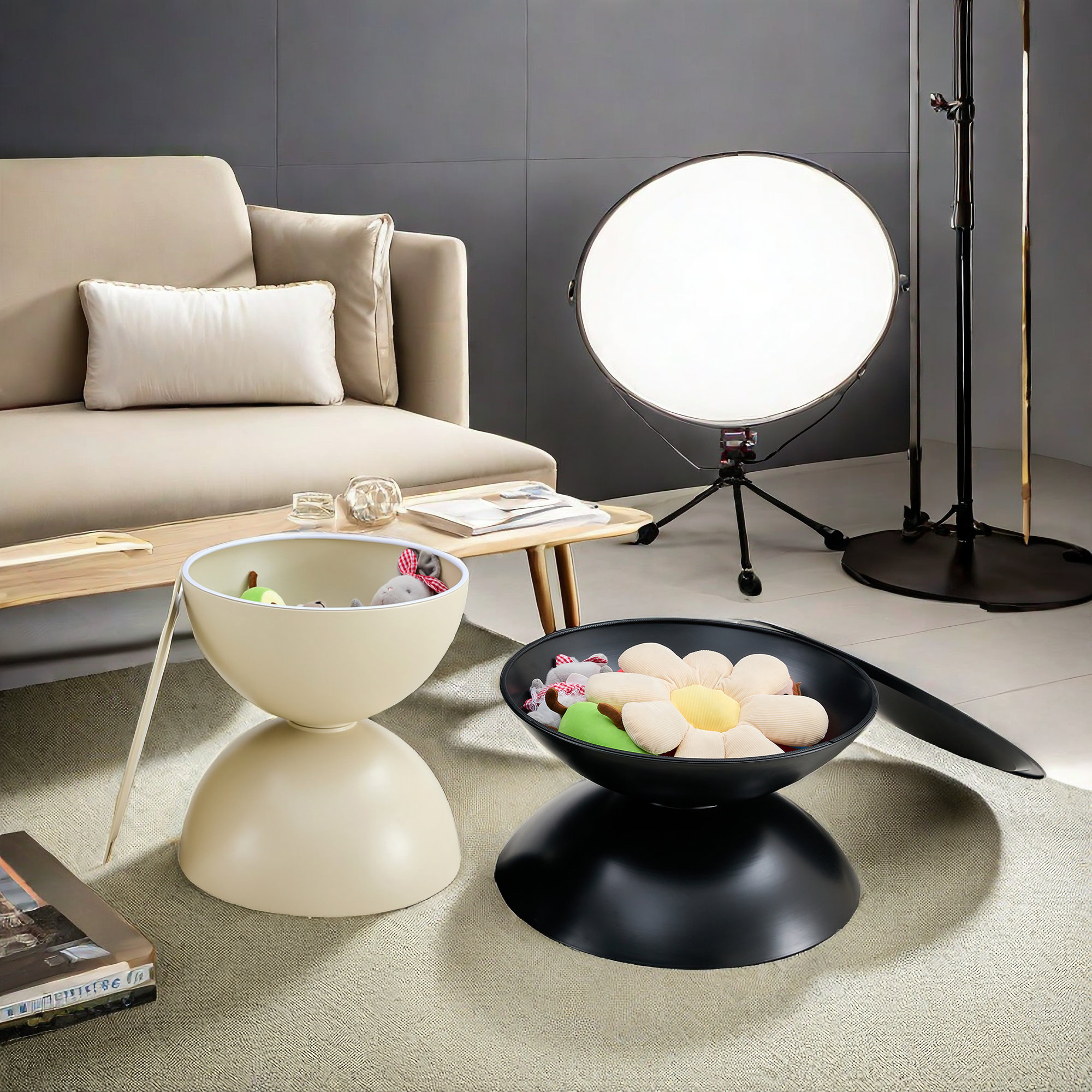 Ivy Bronx 2 Pieces,milk White Round Tables With Storage Movable Table ...