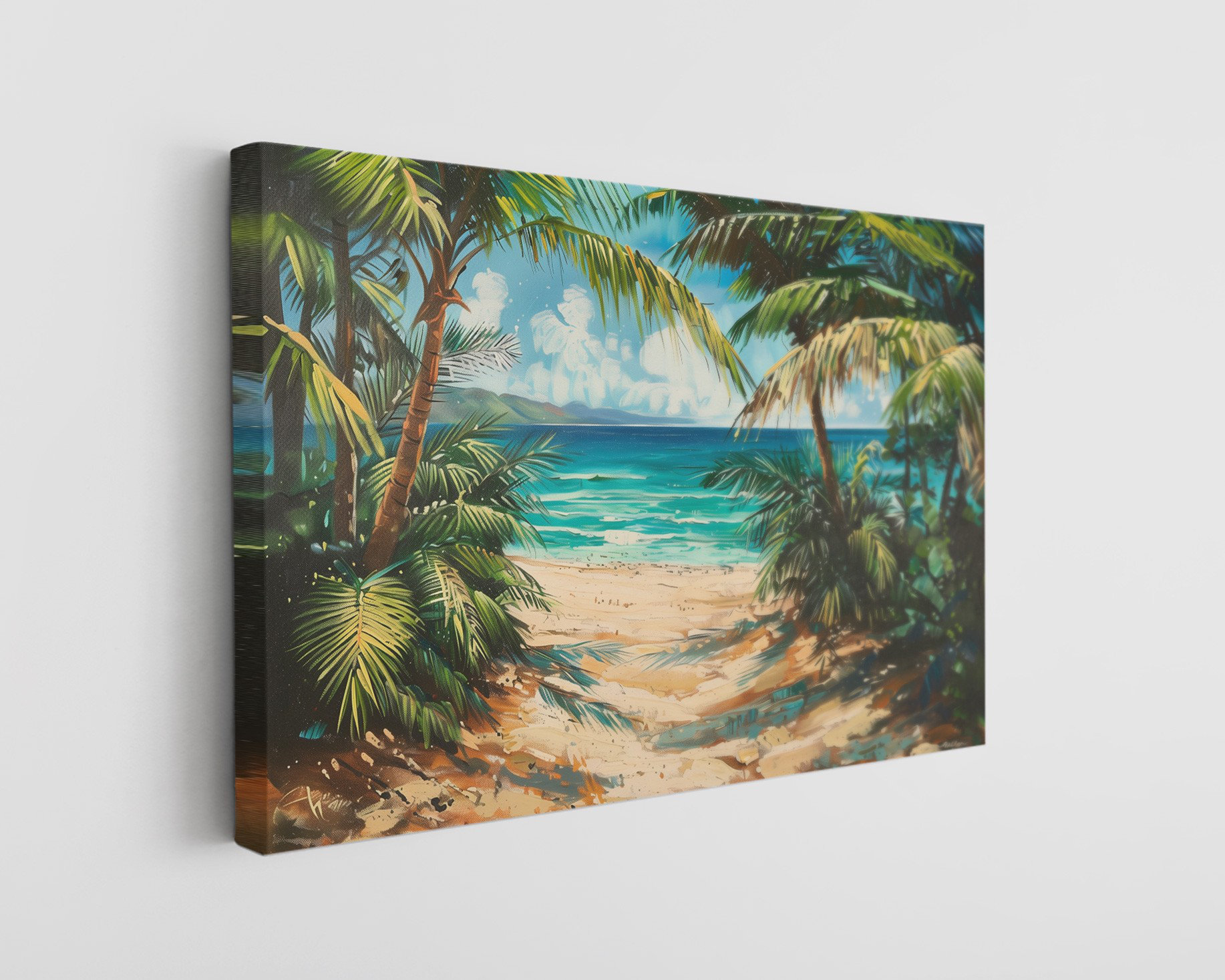 Beachcrest Home™ Paintinf of Beach with Palm Trees Canvas Print | Wayfair