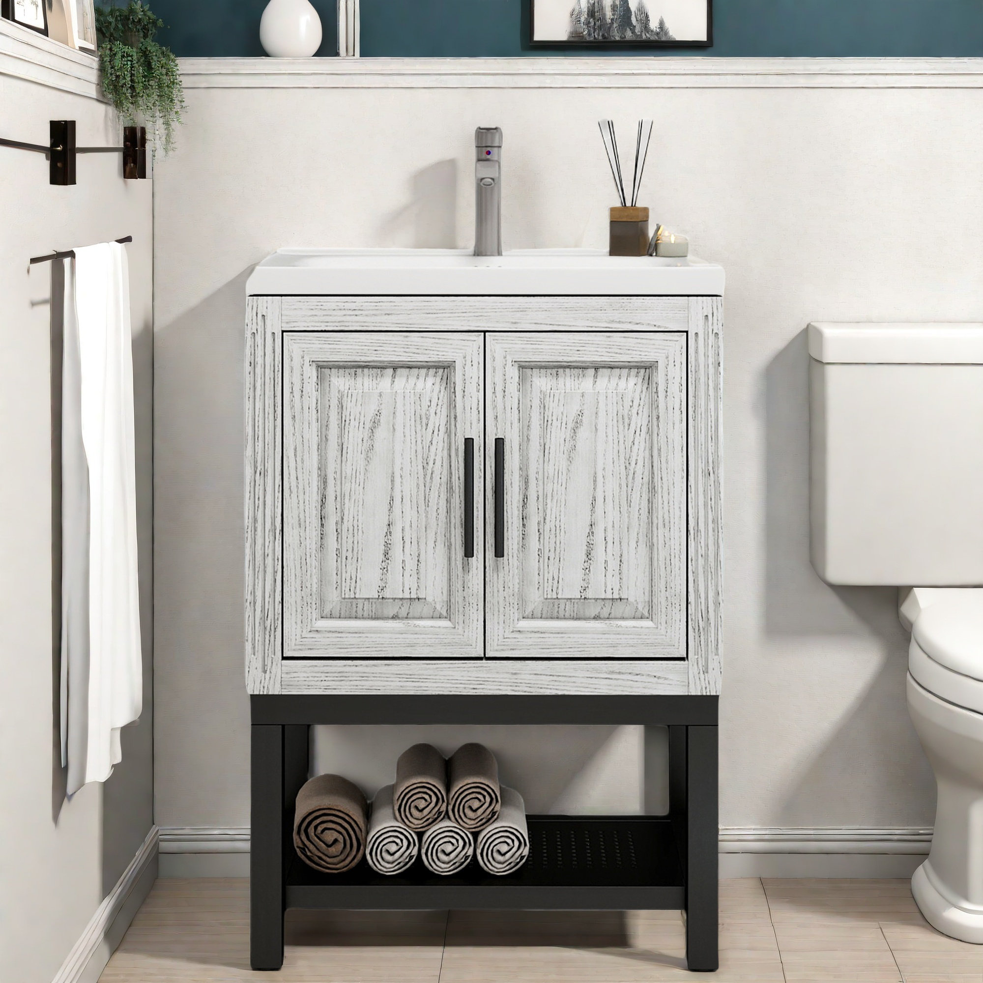17 Stories Anne 24'' Vanity With Ceramic Sink & Hot And Cold Faucet, 2 ...