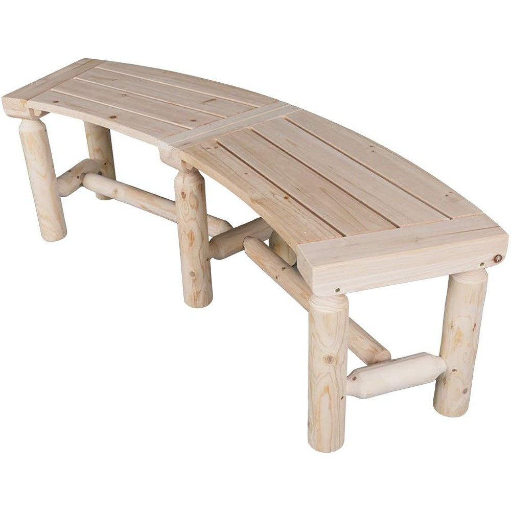 Loon Peak Outdoor Wooden Curved Backless Porch Bench Rustic Style Cedar ...