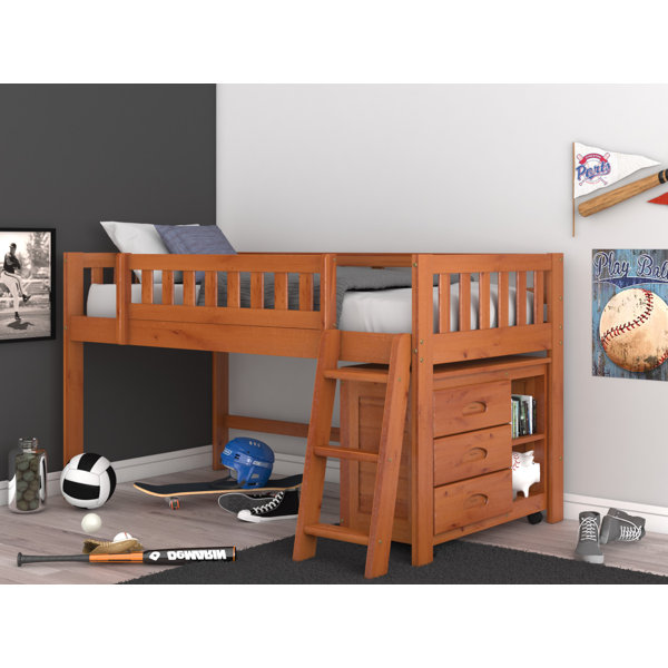 Harriet Bee Fidelia Twin 3 Drawer Solid Wood Low Loft Bed with Shelves ...