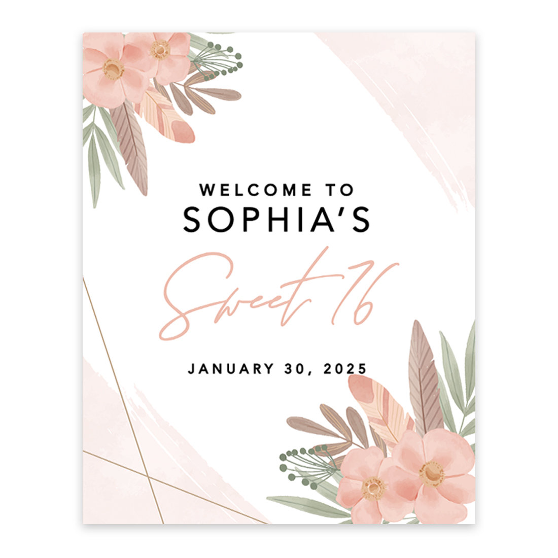 Koyal Wholesale Large Custom Sweet 16 Welcome Sign, Feathers & Florals ...