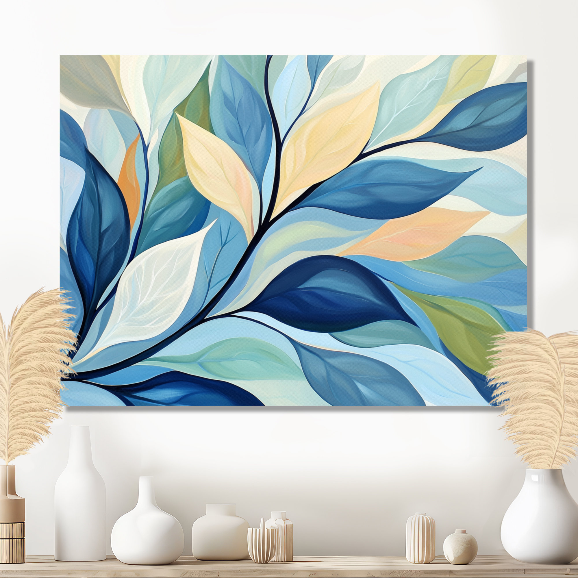 Latitude Run® Blue And Green Faded Sepia Leaves - Floral Metal Wall Art ...