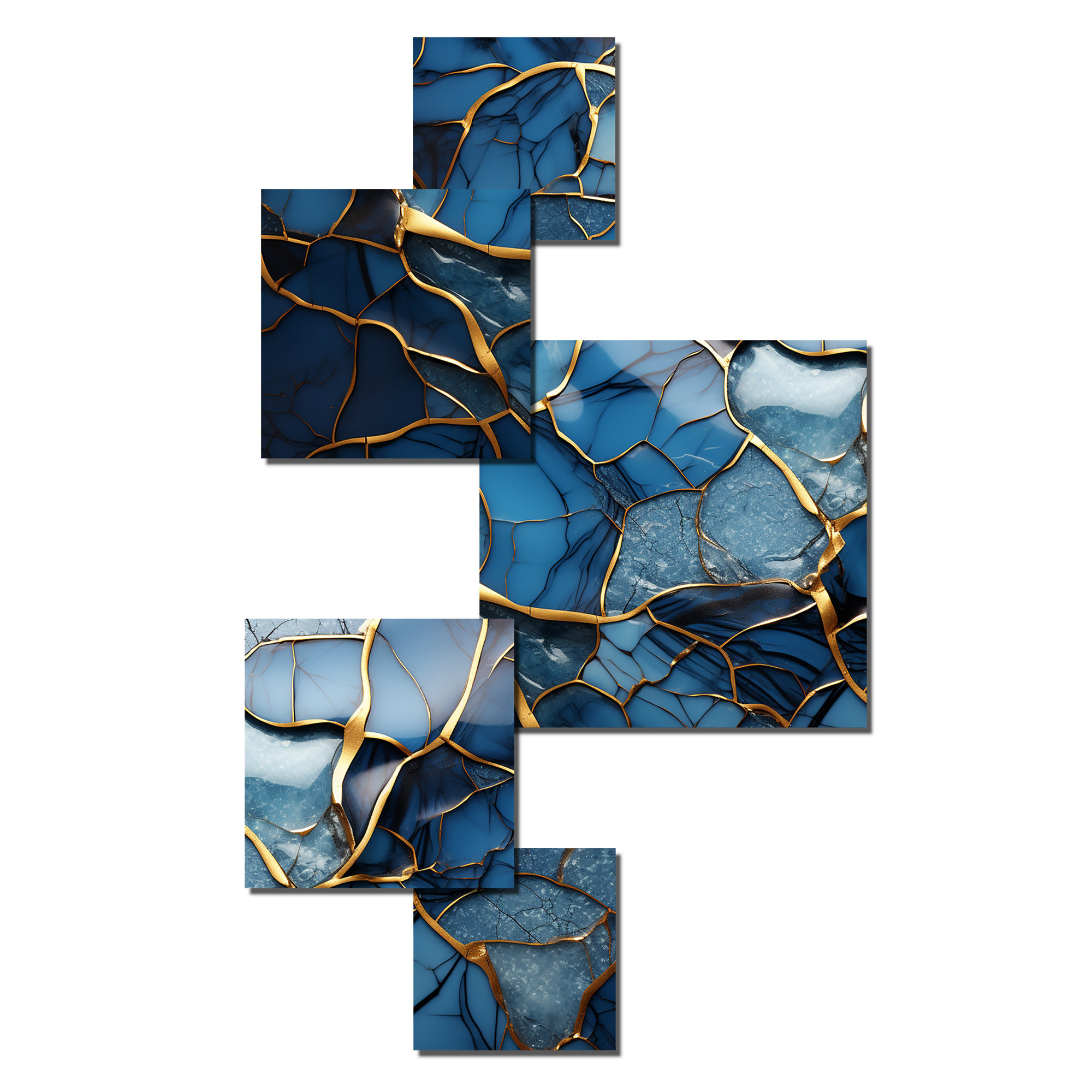 Mercer41 Gold And Blue Marble Mosaic Agate III - Abstract Square Wall ...
