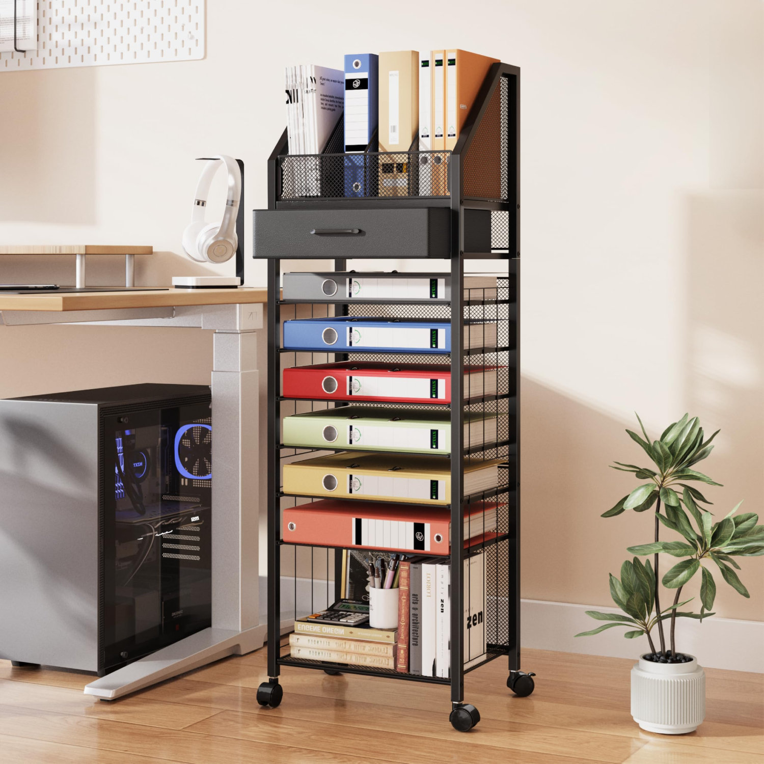 Orblue 9-Tier Rolling File Cart - Paper Organizer With Drawer And Trays ...