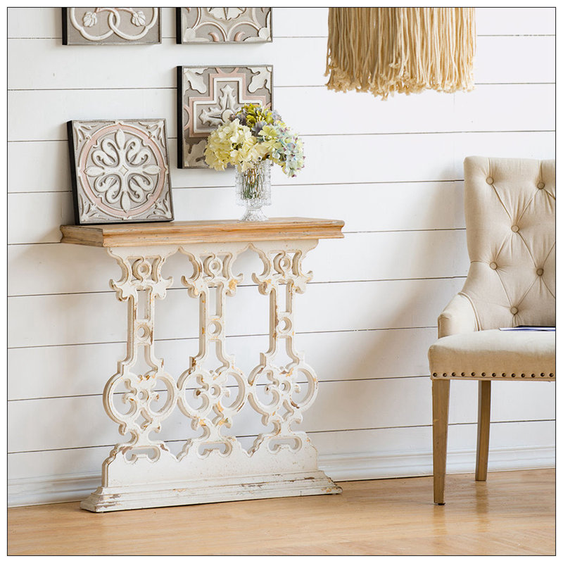Ophelia & Co. Classic Vintage White Wash Console Table with Brown Wood ...