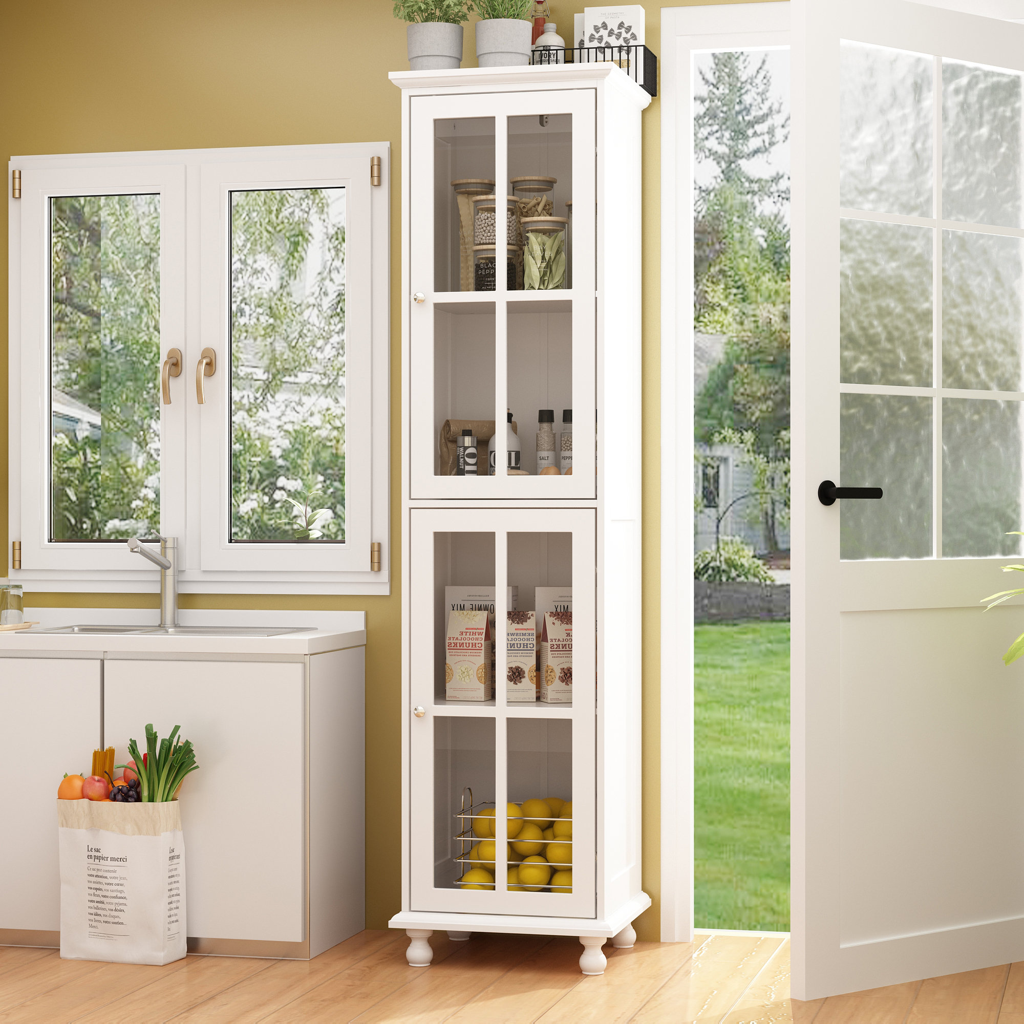 Charlton Home® 4-Shelf Storage Cabinet With Tempered Glass Door | Wayfair