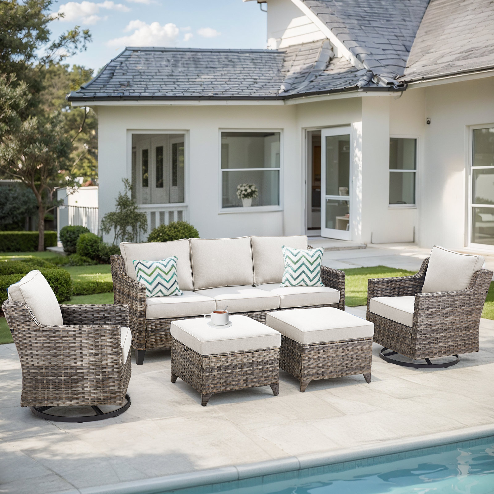 Lark Manor™ 5 Pieces Outdoor Wicker Patio Conversation Furniture Set, 5 ...