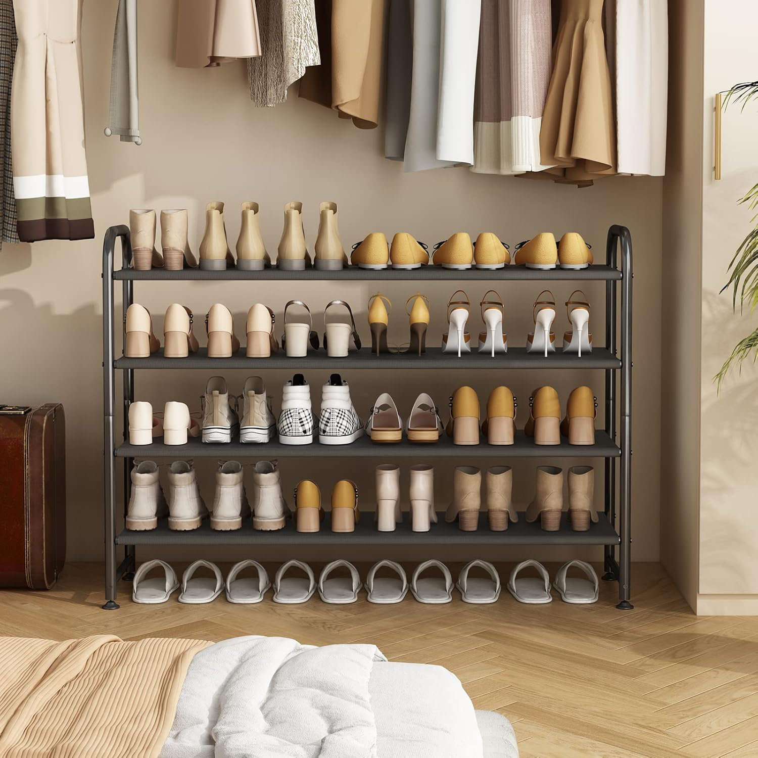 Rebrilliant Shoe Rack 4 Tier Long Storage Organizer Wide Metal Shoe ...
