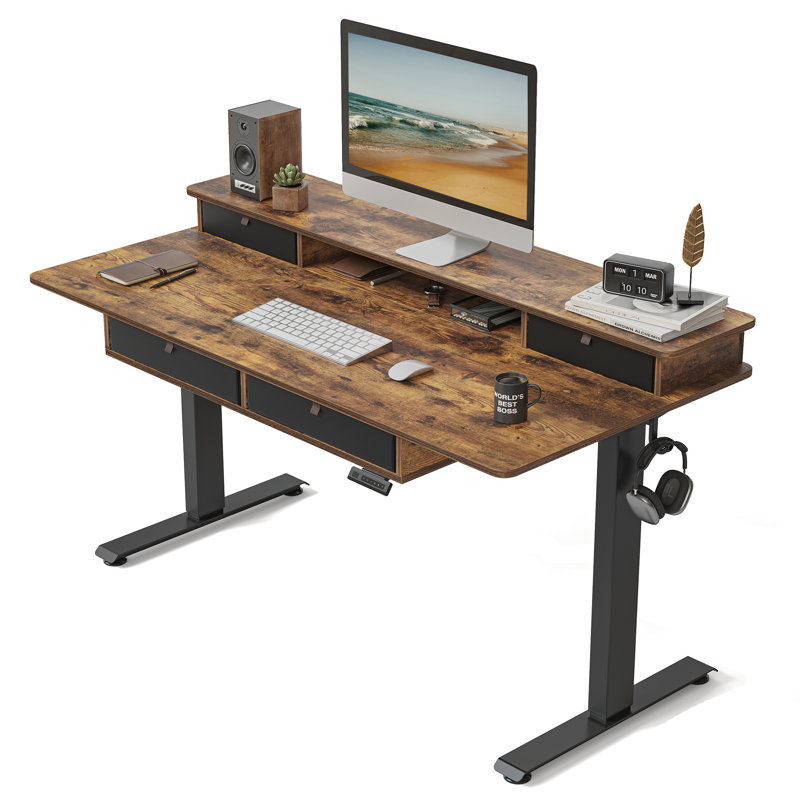 Inbox Zero Basil Height Adjustable Standing Desk With Drawers & Reviews ...