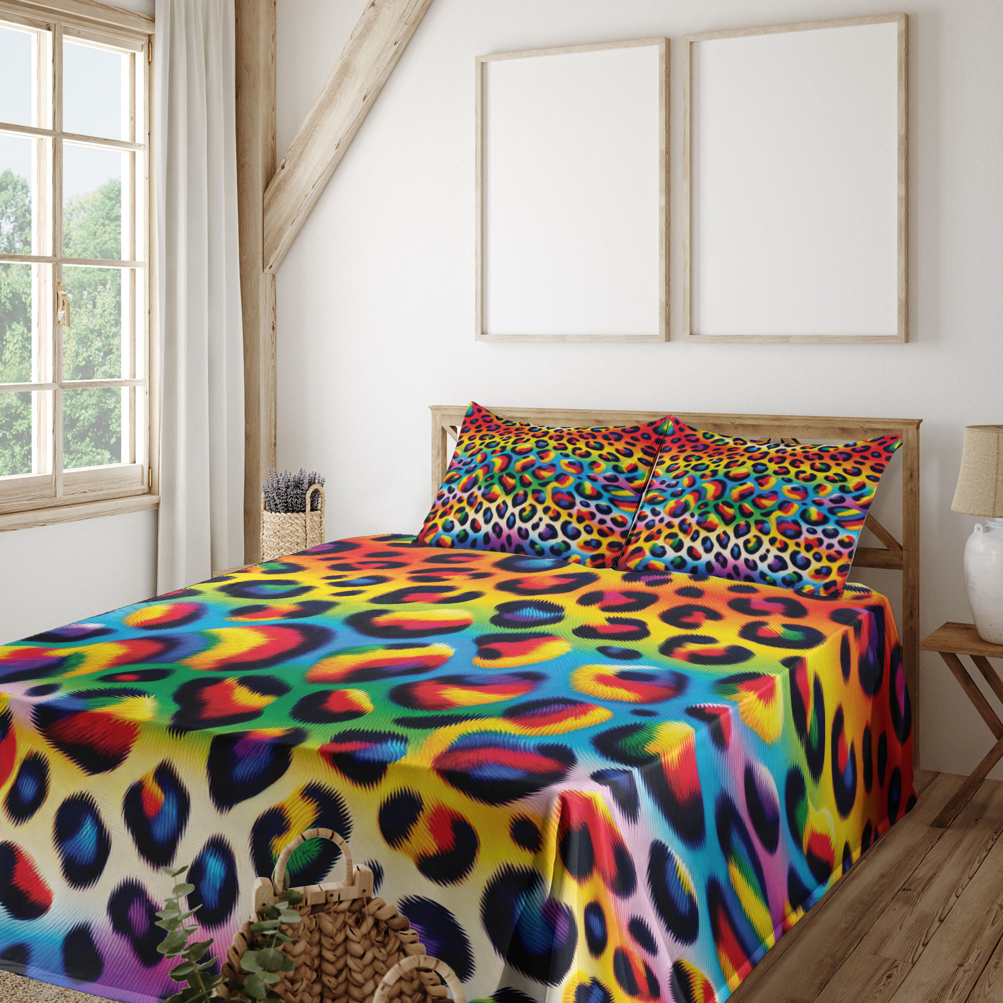 Ambesonne Leopard Print Sheet Set Rainbow Surreal World Orange ...