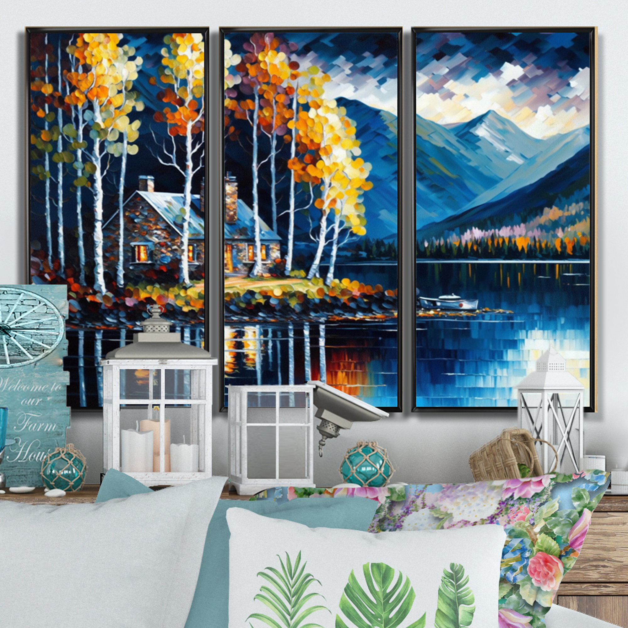 Design Art Lake House Scenery In Fall III - Farmhouse / Country Canvas ...