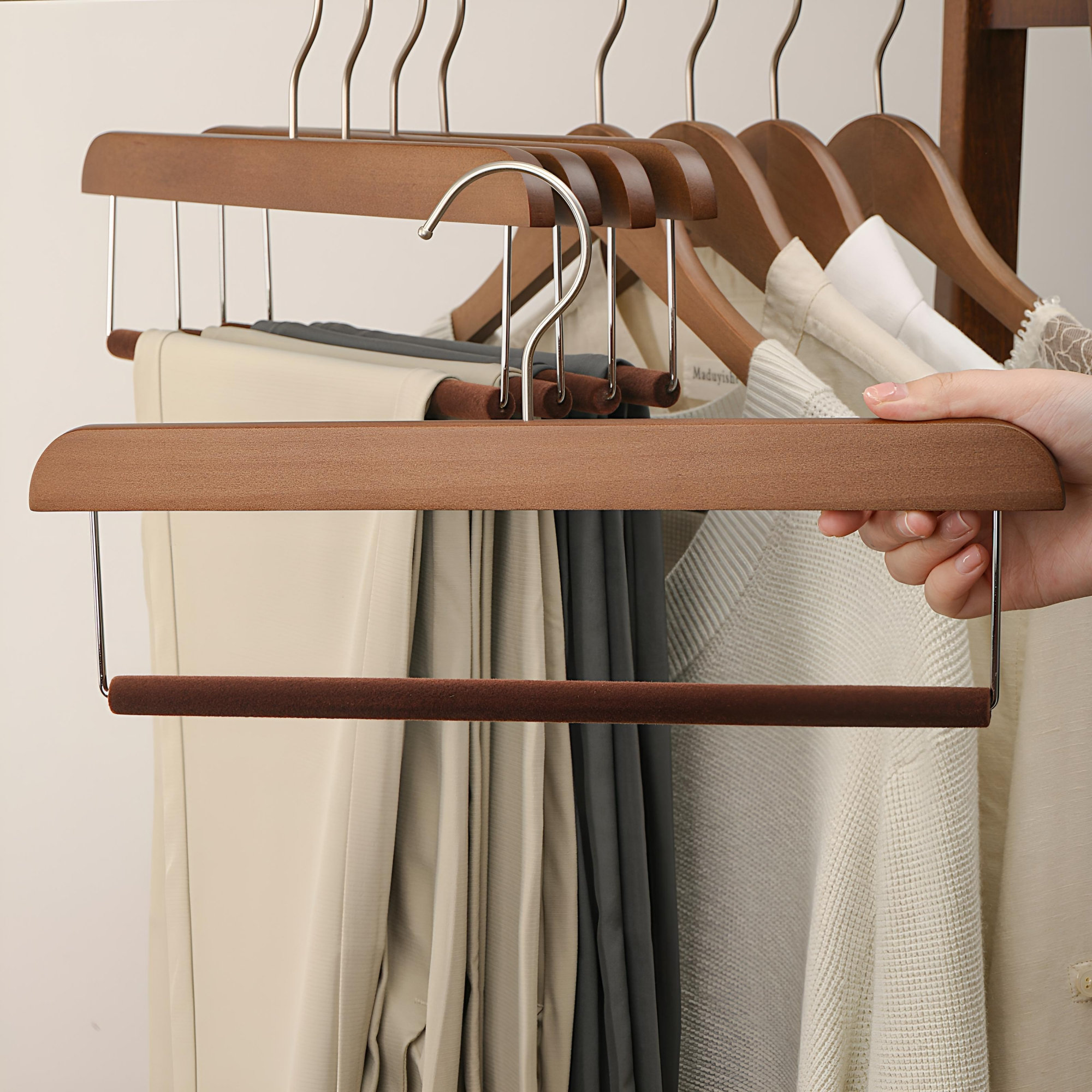 Rebrilliant Scandinavian Solid Wood Pant Hangers With Flocking | Wayfair