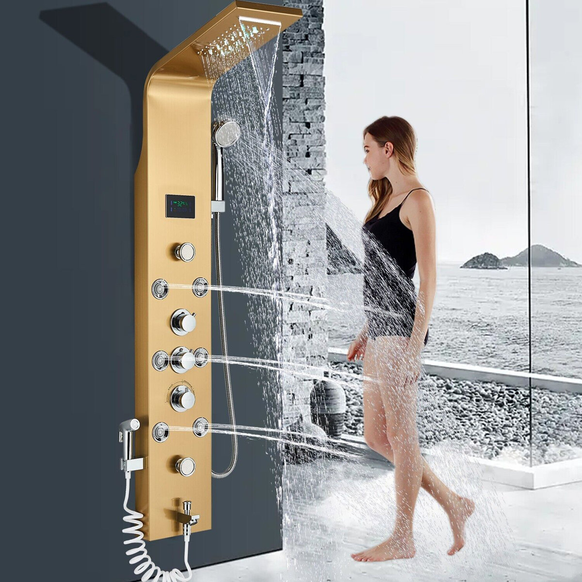 Belfry Bathroom LED Shower Panel Tower Massage System Rain&Waterfall ...