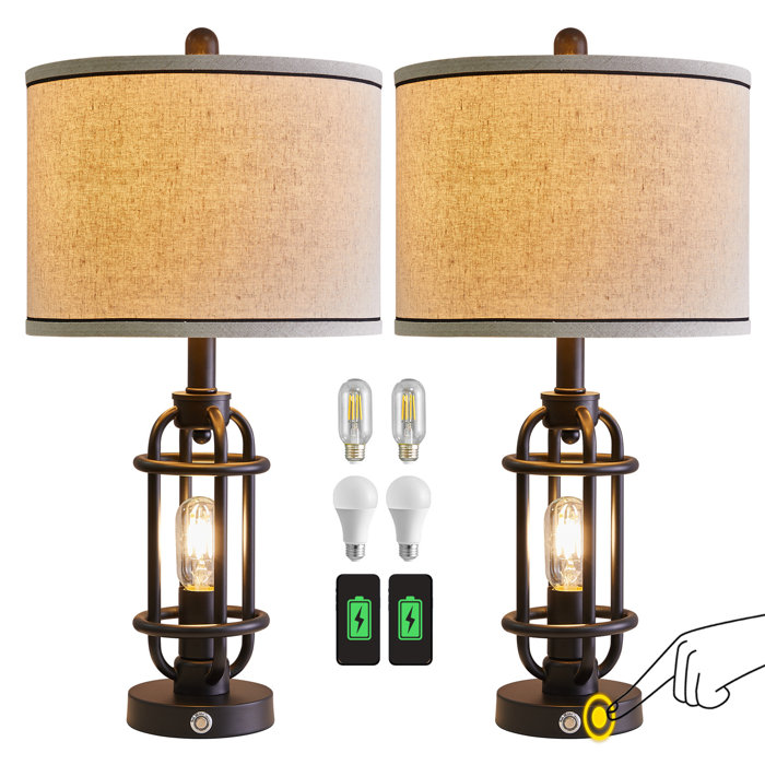 Mercer41 Jacolbi 3 Way Dimmable Touch Control Table Lamp with Dual USB ...