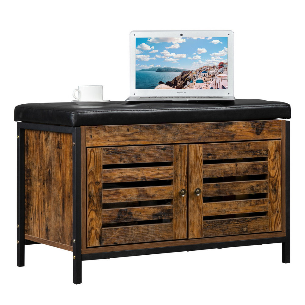 17 Stories Faux Leather Cabinet Storage Bench | Wayfair