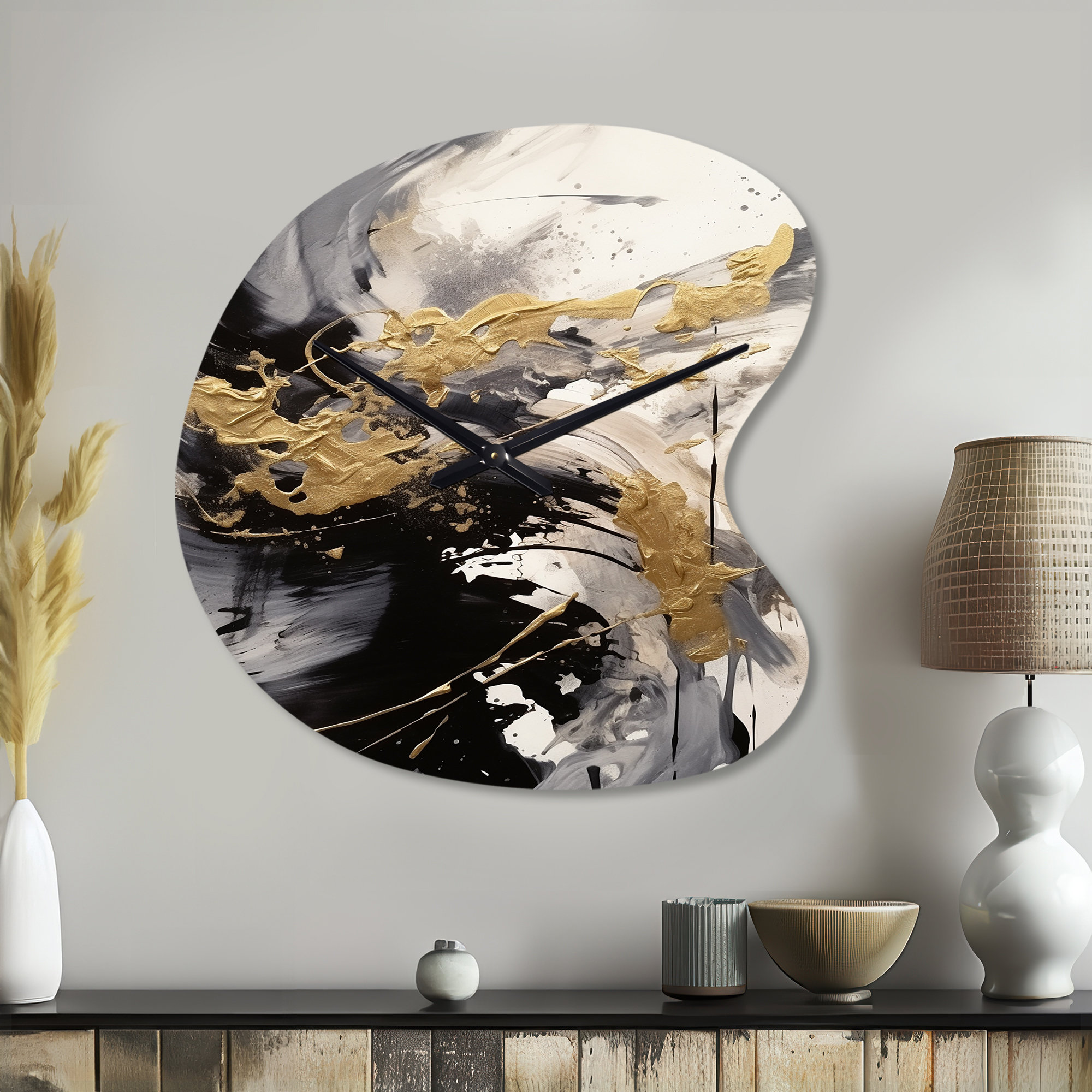 Design Art Gold and Grey Fluid Fusion IV - Abstract Asymmetrical Metal ...