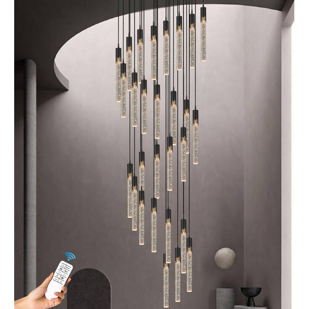 Orren Ellis Desdemona 11ft 20-Lights Black Staircase Chandelier Crystal ...