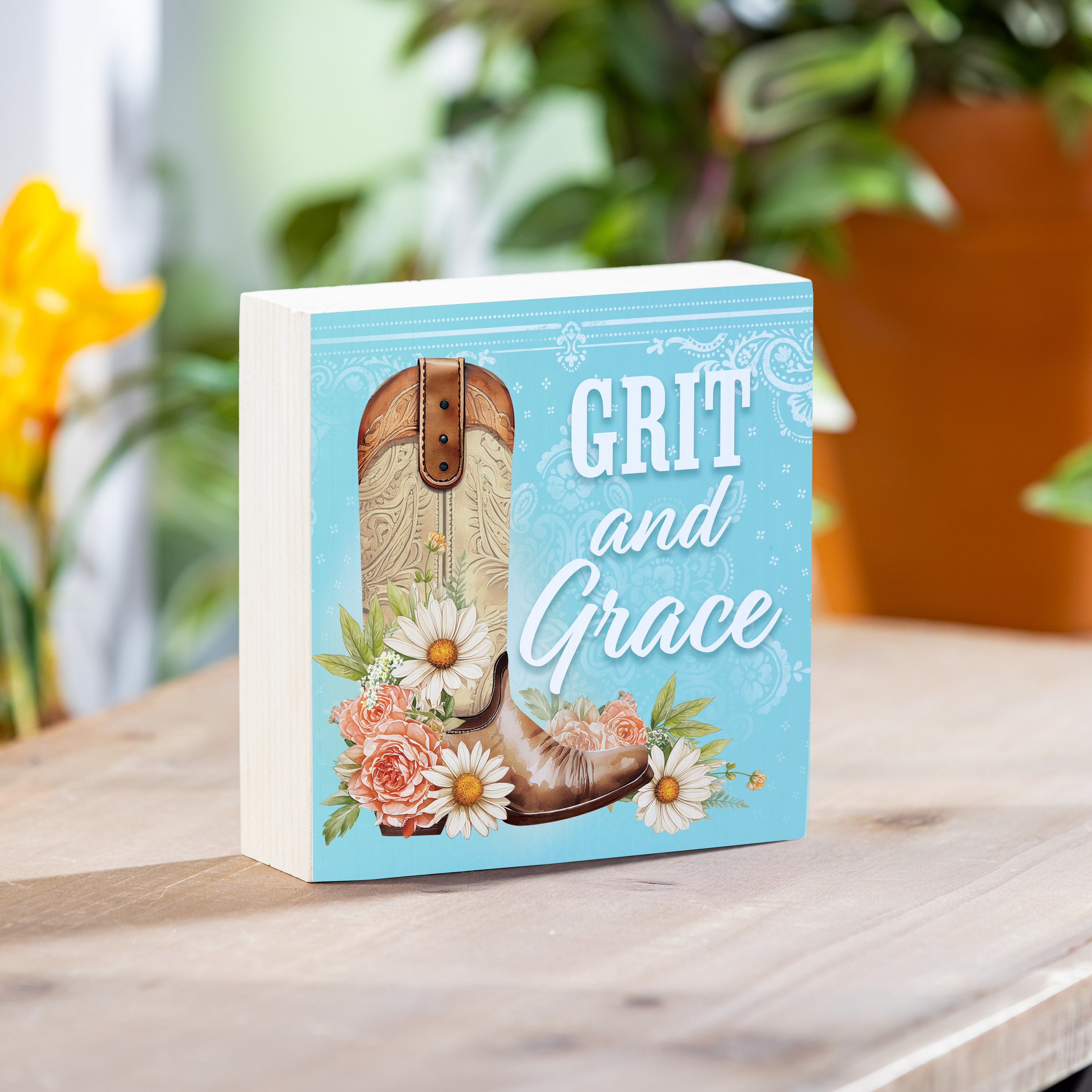 Union Rustic Petal & Plow Table Decor Wood Plock Cowboy Boot, 6 ...